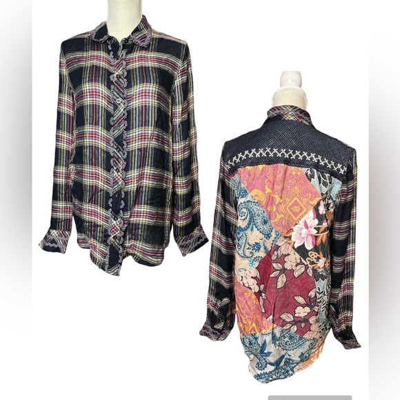 Tolani | Tops | Tolani Button Down Embroidered Floral Backed Shirt ...